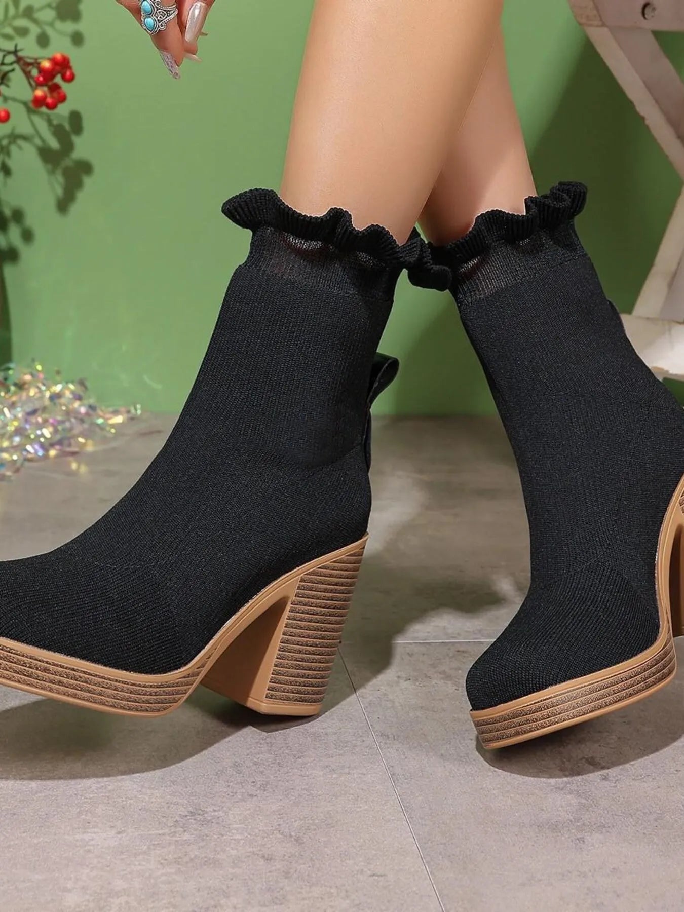 Ruffled Trim Chunky Heel Boots – Lulubelles Clothing and Accessories